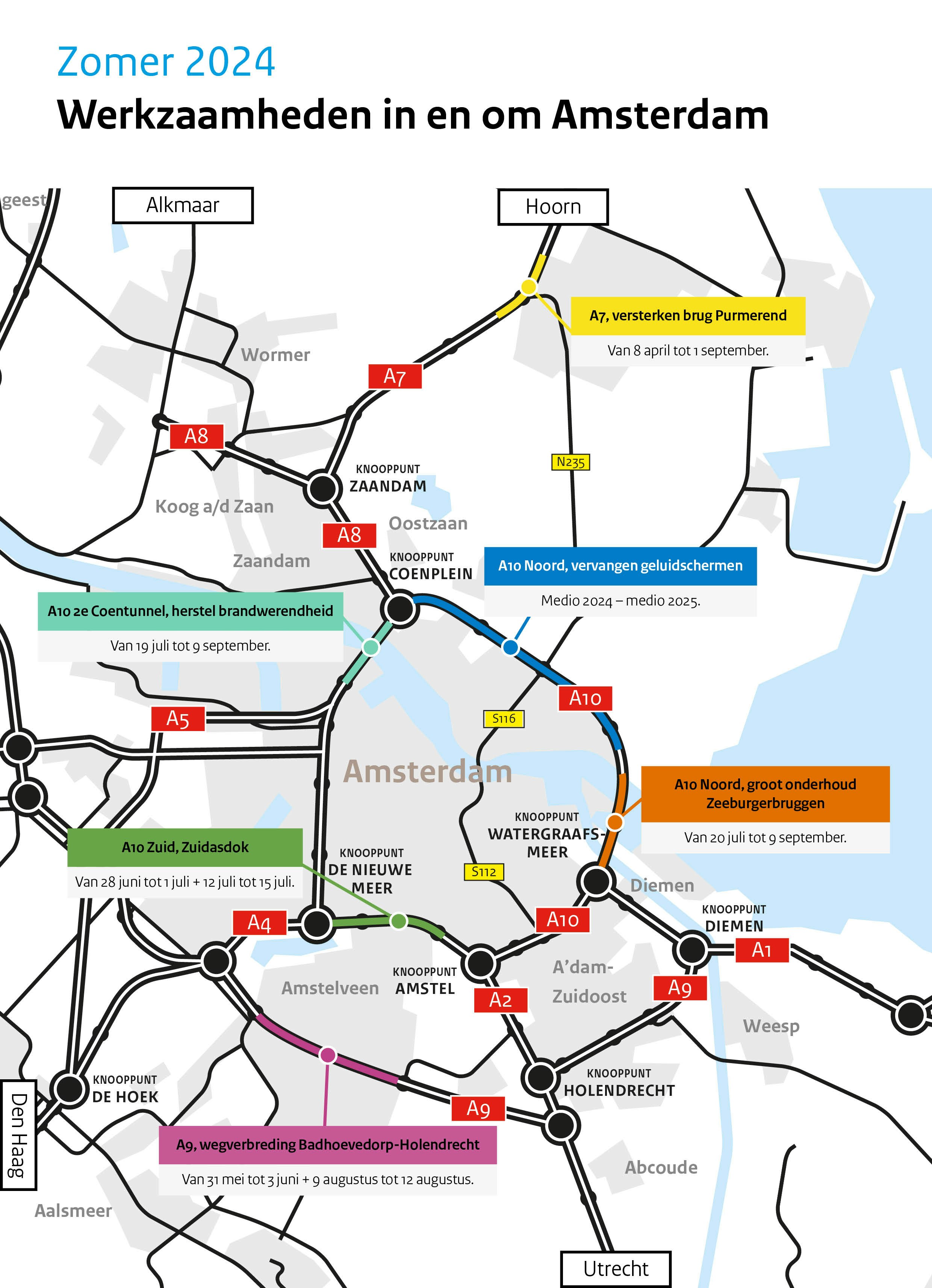 In zomer 2024 hinder rond Amsterdam door werkzaamheden